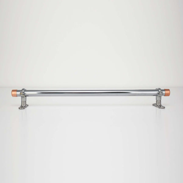 Chrome Bracket Handle with Copper End Caps - Proper Copper Design