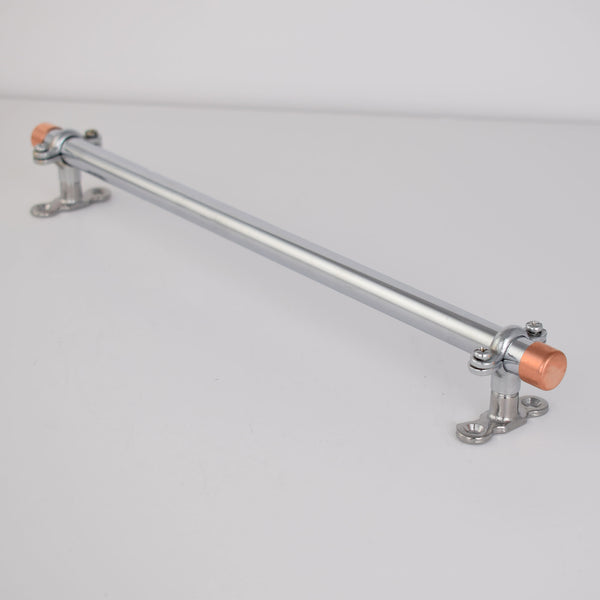 Chrome Bracket Handle with Copper End Caps - Proper Copper Design