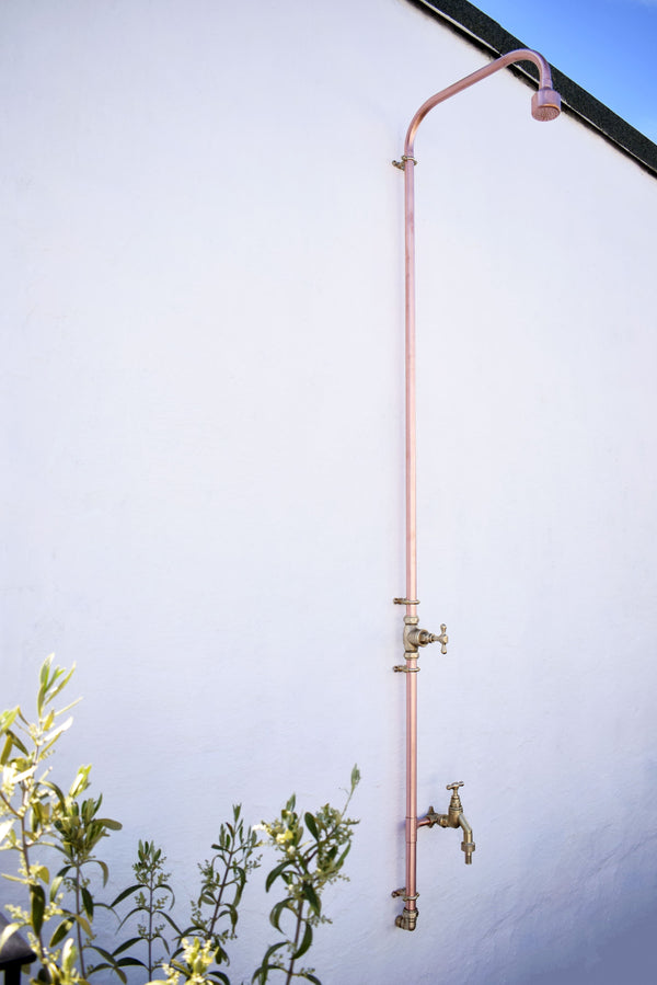 Copper Outdoor Shower with Garden Tap - Evros - Proper Copper Design