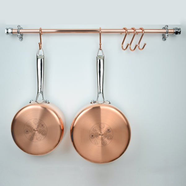 Wall Mounted Copper and Chrome Pot and Pan Rail - Proper Copper Design